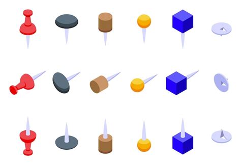 Premium Vector Push Pin Thumbtack Icons Set Isometric Vector Paper Office