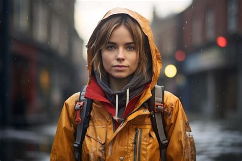 Premium Ai Image Girl In Raincoat Generative Ai