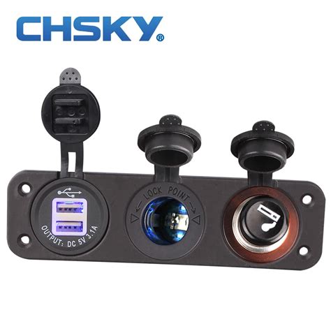 Set V Car Cigarette Lighter Socket With Led V Dual Socket Usb