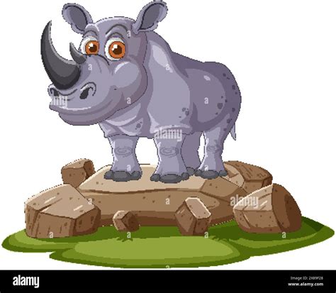 Cute Rhino Standing On Rocks Smiling Stock Vector Image And Art Alamy