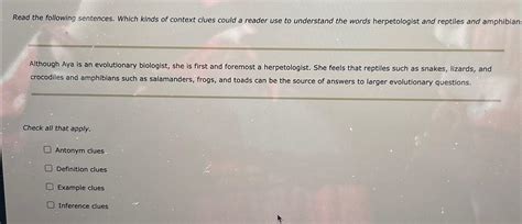Solved Read The Following Sentences Which Kinds Of Context Chegg