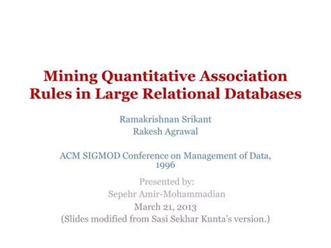 Ppt Mining Quantitative Association Rules In Large Relational Databases Powerpoint