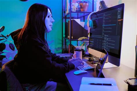 Female Hacker Coding Stock Photo Image Of Network Profile 349288296
