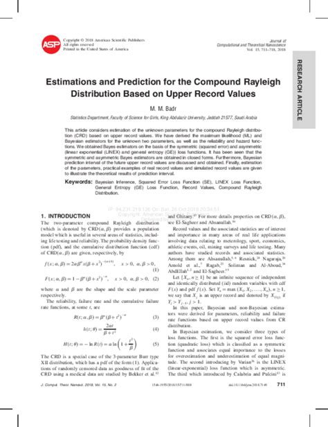 Pdf Estimations And Prediction For The Compound Rayleigh Distribution