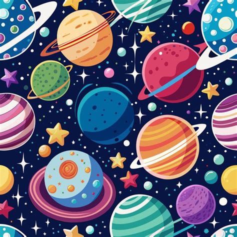 Space Planets Elements Seamless Pattern Premium Ai Generated Vector