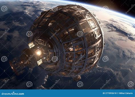 A Spaceship Orbiting A Planet Space Exploration Concept Generative Ai Stock Illustration