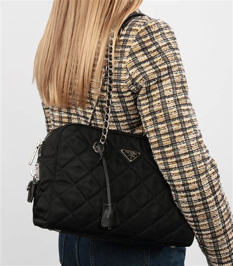 Prada Black Quilted Nylon Tessuto Impuntu Shoulder Bag For Sale At
