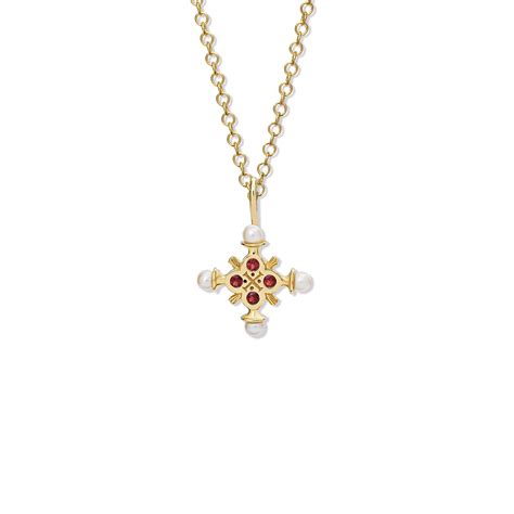 madrid small red garnet and pearl cross cassandra goad