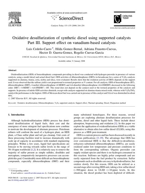 Pdf Oxidative Desulfurization Of Synthetic Diesel Using Supported