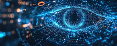 Futuristic Blue Digital Eye Surrounded By Binary Code And Technology Representing Cybersecurity