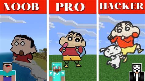 Minecraft NOOB Vs PRO Vs HACKER TNT SHINCHAN STATUE HOUSE BUILD CHALLENGE In Minecraft