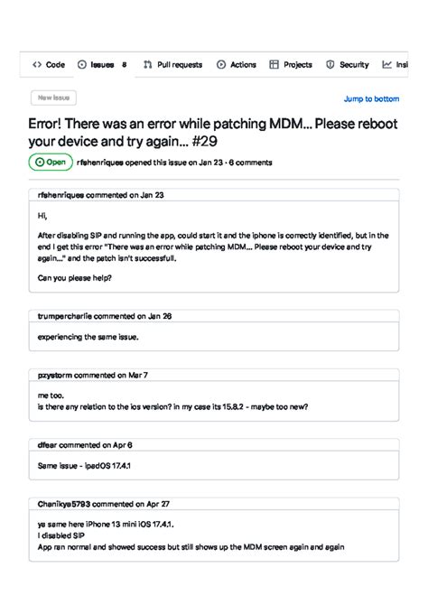 Error There Was An Error While Patching Mdm Please Reboot Your Device And Try Again