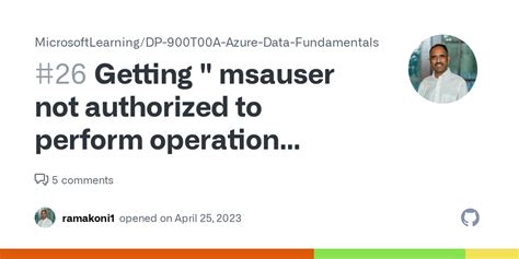 getting msauser not authorized to perform operation