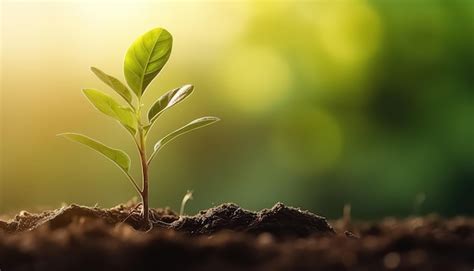 Premium Photo A Small Sprout Grows From The Soil