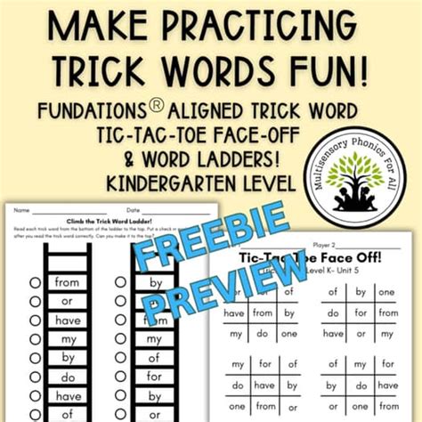 Freebie Preview Kindergarten Trick Words Games And Ladders Fundations® Level K