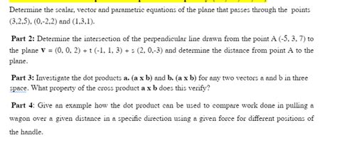 solved determine the scalar vector and parametric equations