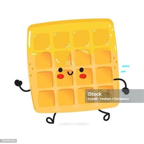 귀여운 재미있는 달리기 와플 벡터 손으로 그린 만화 카와이 캐릭터 일러스트 레이 션 아이콘 흰색 배경에 고립되어 있습니다 런 웨이퍼 개념 아침 식사에 대한 스톡 벡터 아트