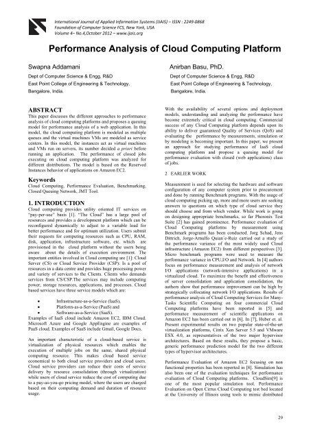 Performance Analysis Of Cloud Computing Platform International