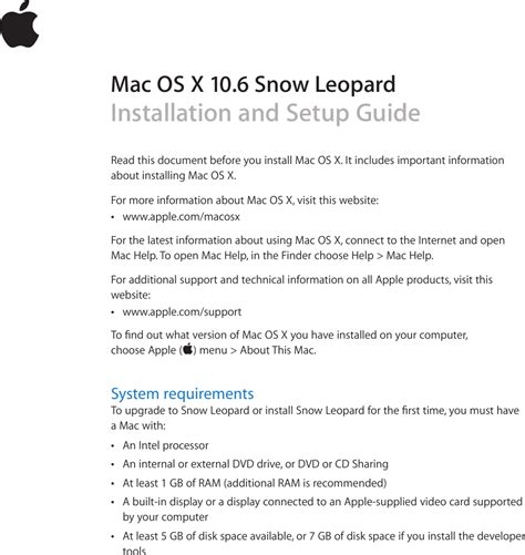 Apple Mac OS X 10 6 Snow Leopard Installation And Setup Guide Install En