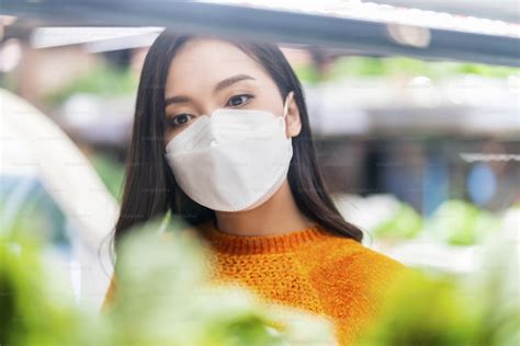 기업가 그린 하우스 수경 농장 중소 기업 아시아 여성 소유자 착용 얼굴 마스크 손 사용 정제 품질 검사 물 시스템 및 비료 공급 신선한 녹색 야채 랙 사진