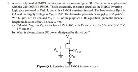 Solved A Resistively Loaded Pmos Inverter Circuit Is Shown