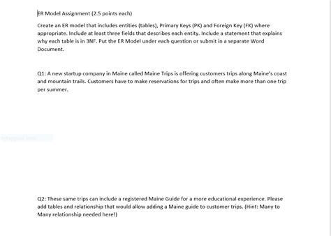 Solved ER Model Assignment Points Each Create An ER Chegg