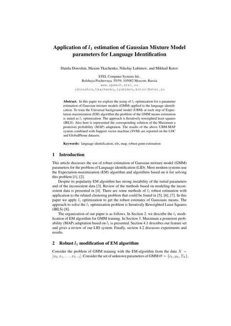 Pdf Application Of L 1 Estimation Of Gaussian Mixture Model