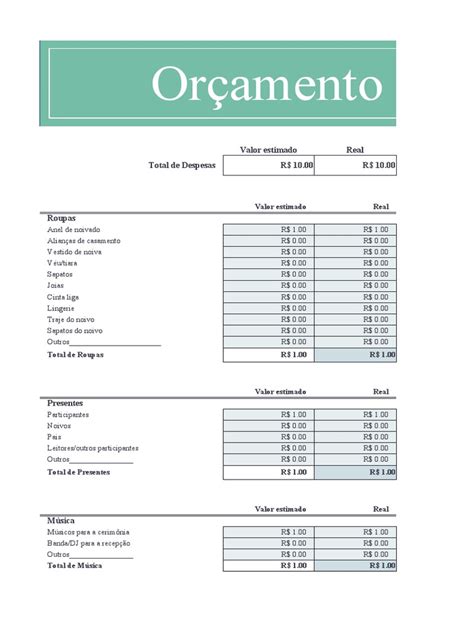 Modelo De Orçamento De Casamento Pdf