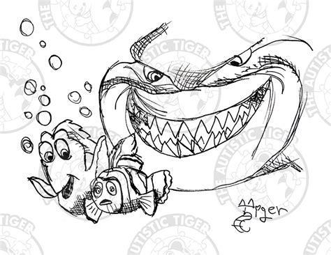 Art Print P40 Nemo Dory And Bruce The Shark B W Finding Nemo The