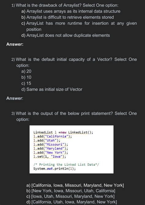 Solved 1 What Is The Drawback Of Arraylist Select One
