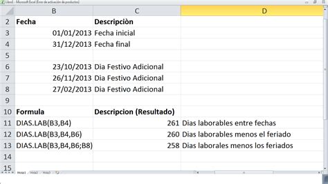 La función DIAS LAB en Excel Funciones De Excel Excel Intermedio