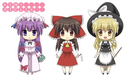 Hakurei Reimu Kirisame Marisa And Patchouli Knowledge Touhou Drawn By Etou Cherry Danbooru