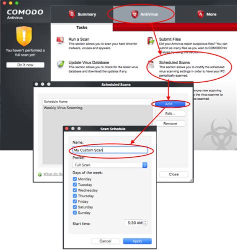 schedule the virus scan comodo antivirus for mac version 2 2 custom