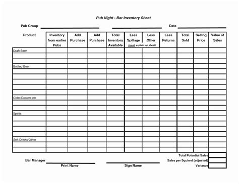 Bar Inventory Spreadsheet Template Db Excel Com