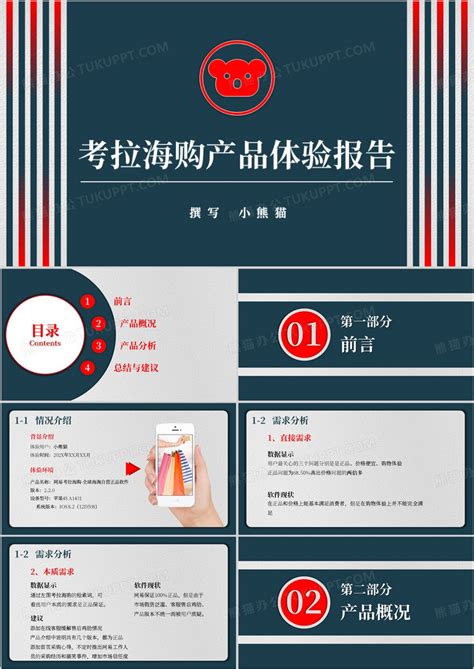 简约考拉海购产品体验报告ppt模板下载熊猫办公