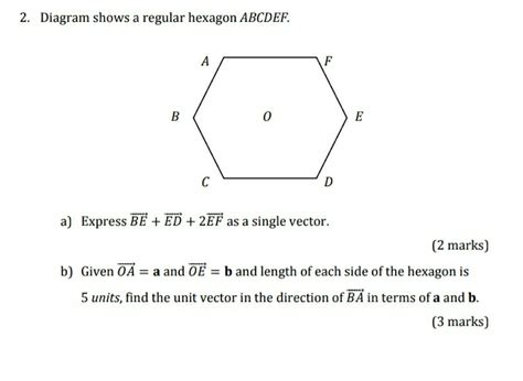 solved diagram shows a regular hexagon abcdef a express vector be