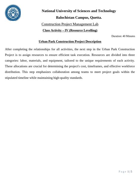 Class Activity Iv Primavera P6 Resource Assignment Pdf Concrete