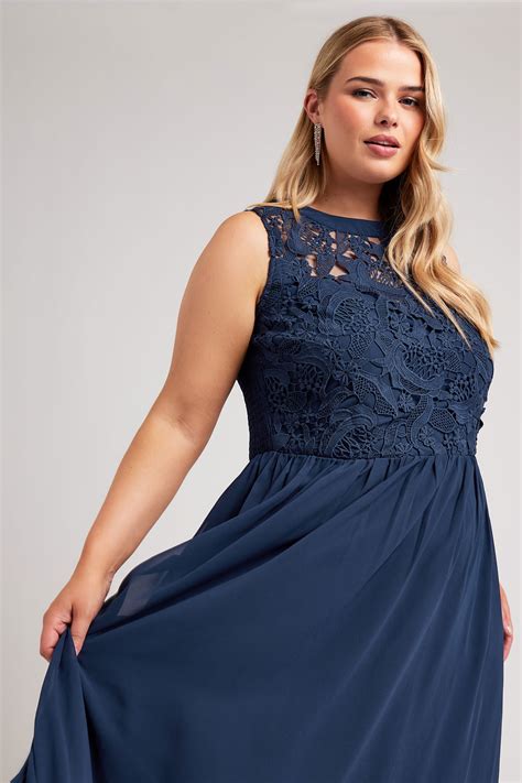 Yours London Plus Size Navy Blue Lace Bodice Maxi Dress Yours Clothing