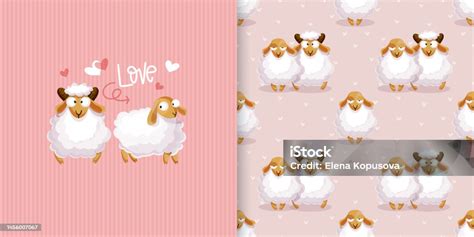 만화 스타일의 사랑 개념 명함과 추상적인 다채로운 매끄러운 배경에는 하트가 있는 귀여운 양들이 있습니다 앱 웹사이트 프레젠테이션