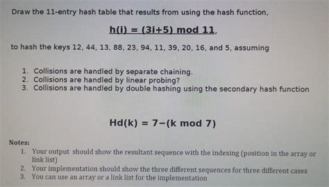 Solved Draw The Entry Hash Table That Results From Using Chegg
