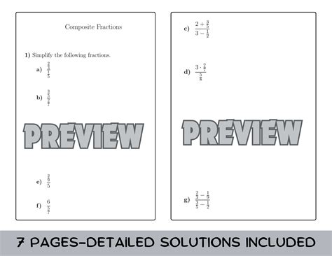 Composite Fractions Worksheet With Solutions Teaching Resources
