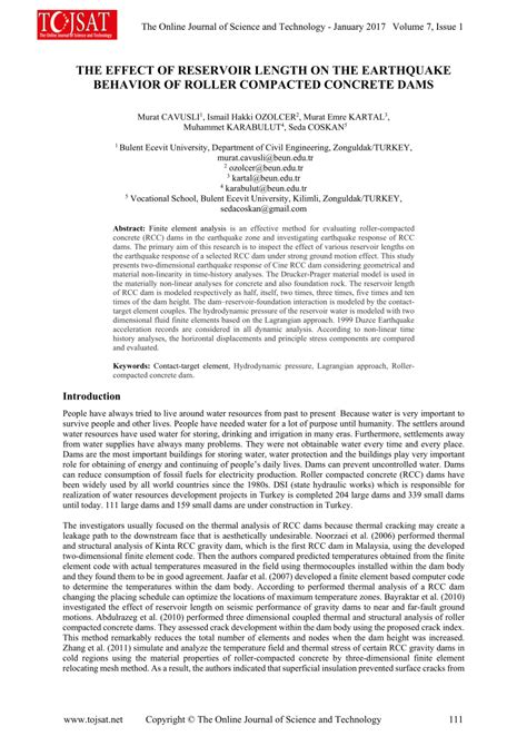 Pdf The Effect Of Reservoır Length On The Earthquake Behavıor Of Roller Compacted Concrete Dams