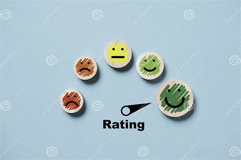 Customer Evaluation Indicator Rating Print Screen Wooden Cube Block Since Low To High On Blue