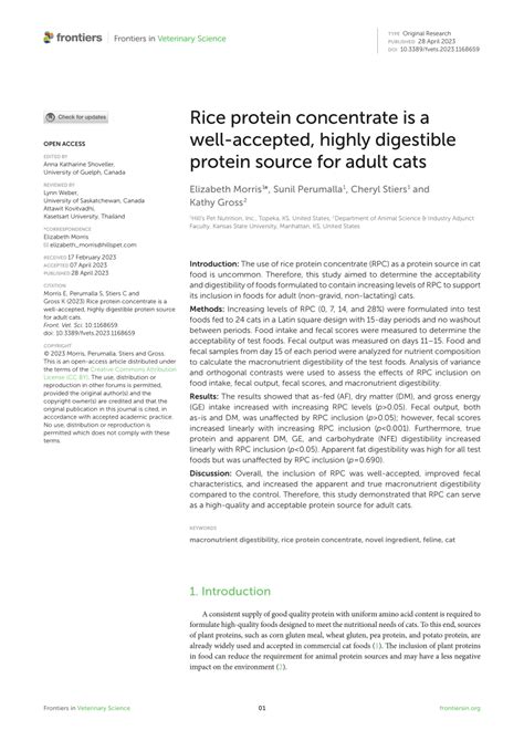 Pdf Rice Protein Concentrate Is A Well Accepted Highly Digestible Protein Source For Adult Cats