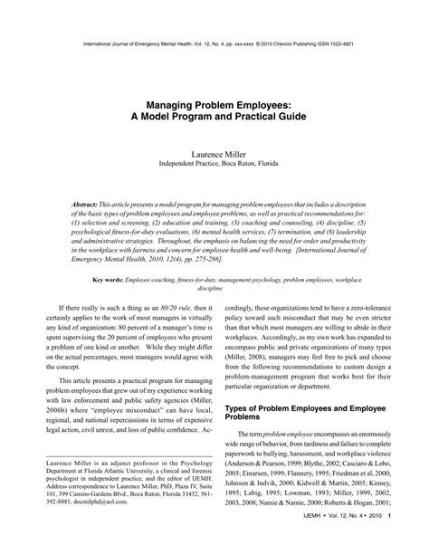Pdf Managing Problem Employees A Model Program And Practical Guide