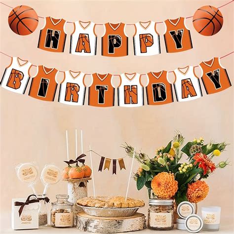 테무 Temu 농구 테마 생일 배너 조디와 공으로 장식된 1개의 생일 축하 꾸러미 농구 팬과 테마 파티를 위한 종이 파티