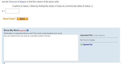 solved use the theorem of pappus to find the volume of the