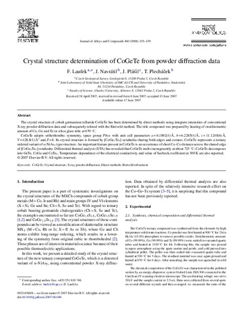 Pdf Crystal Structure Determination Of Cogete From Powder Diffraction