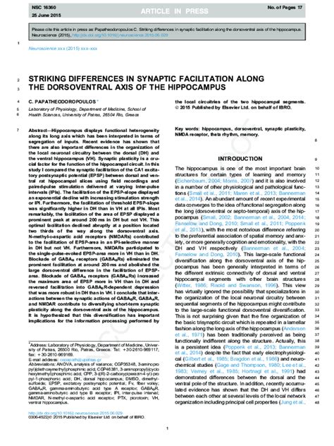 Pdf Synaptic Facilitation Variations In Hippocampus