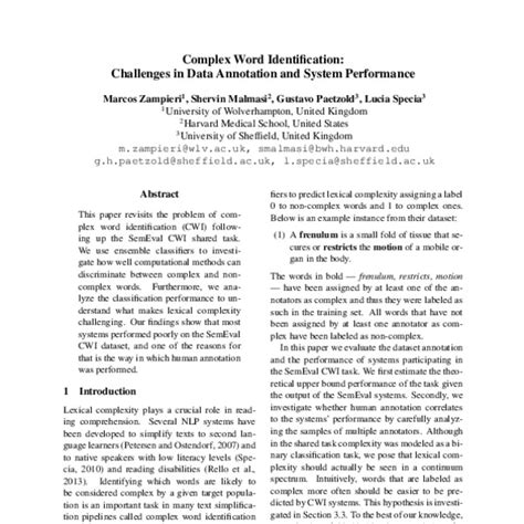 Complex Word Identification Challenges In Data Annotation And System Performance Acl Anthology